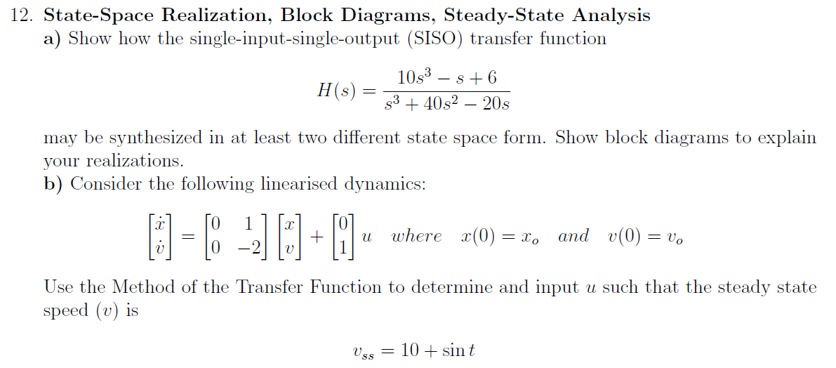 Solved 12 State Space Realization Block Diagrams