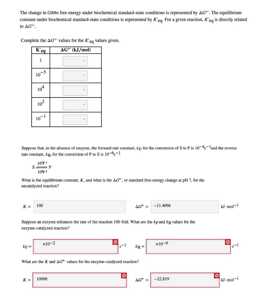 Solved The change in Gibbs free energy under biochemical | Chegg.com