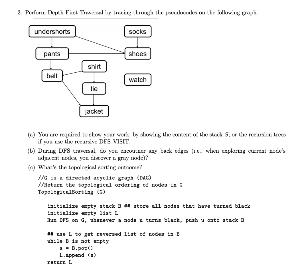 Solved 3. Perform Depth-First Traversal by tracing through | Chegg.com