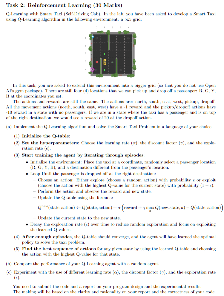 Solved Task 2: Reinforcement Learning (30 Marks) Q-Learning | Chegg.com