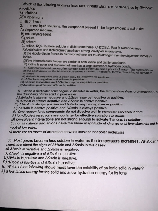 Solved 1. Which of the following mixtures have components | Chegg.com