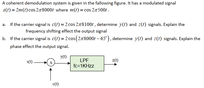 Solved A coherent demodulation system is given in the | Chegg.com