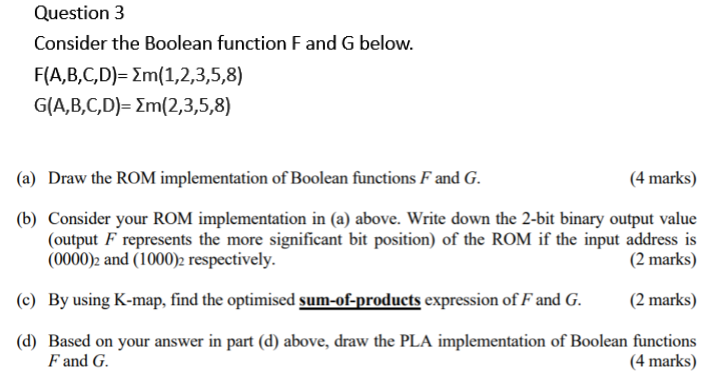 Solved Question 3 Consider the Boolean function Fand G | Chegg.com