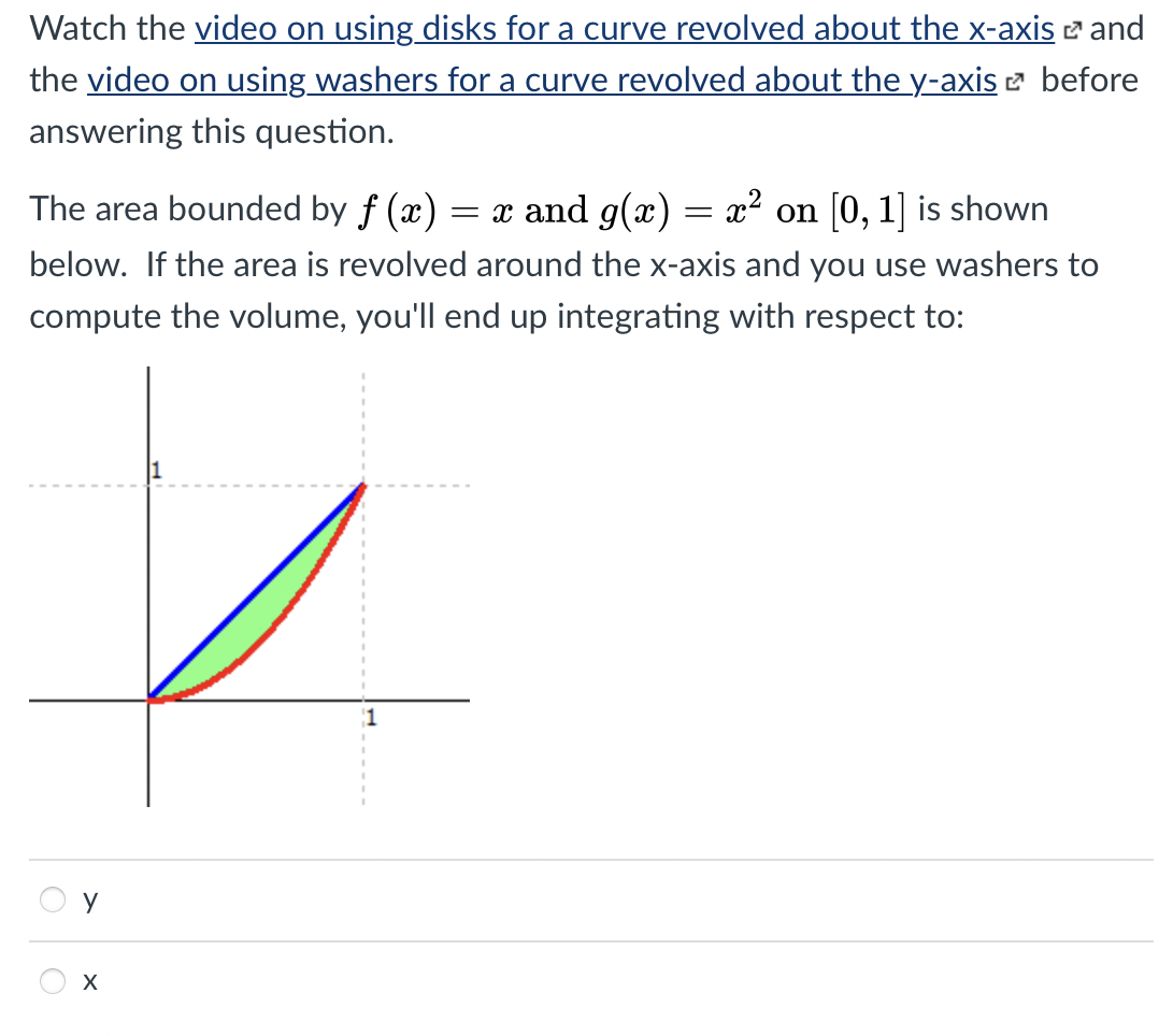 Solved Watch the video on using disks for a curve revolved | Chegg.com