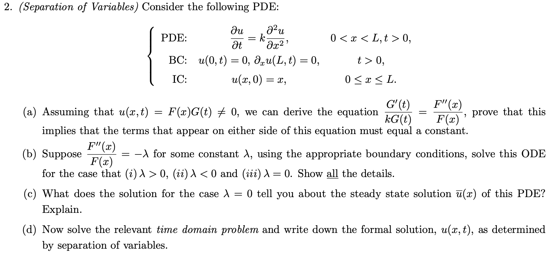 Solved 2. (Separation of Variables) Consider the following | Chegg.com