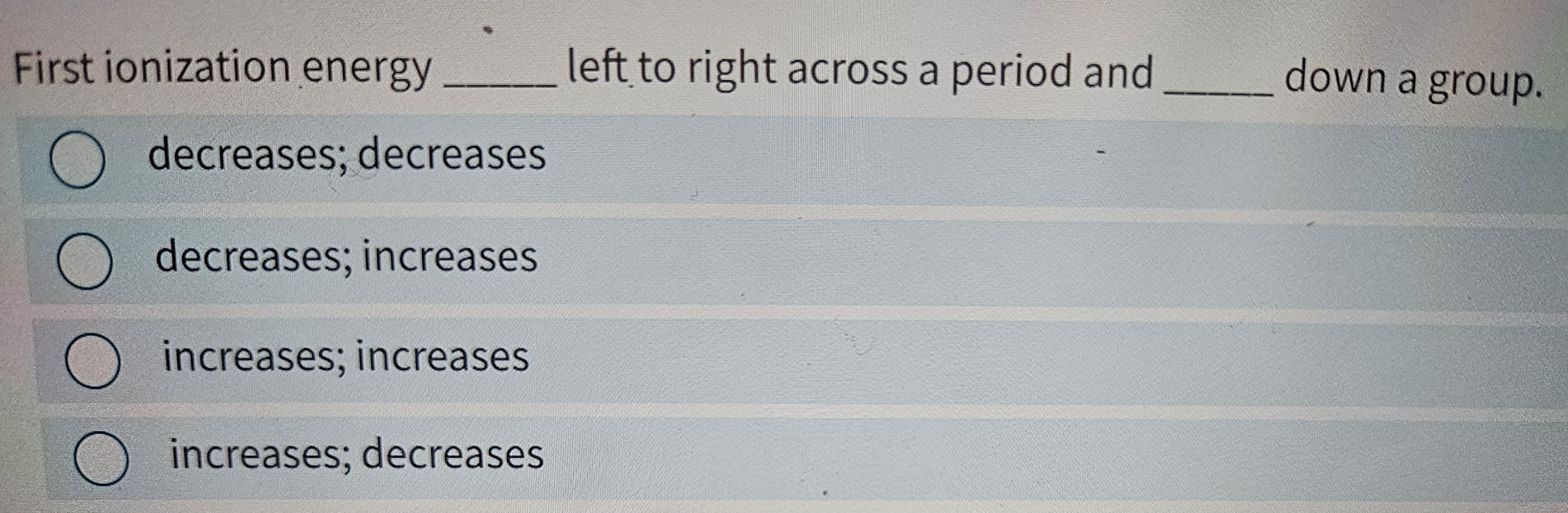 Solved First ionization energy left to right across a period | Chegg.com