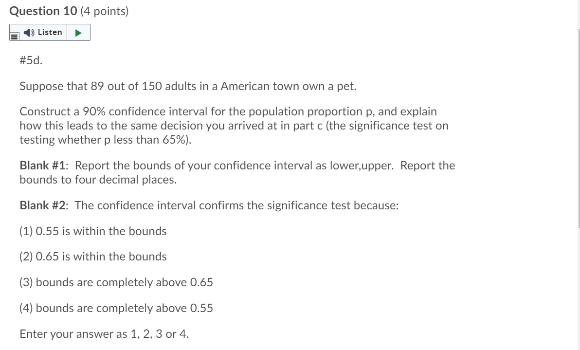 Solved Question 10 (4 points) ) Listen #5d. Suppose that 89 | Chegg.com