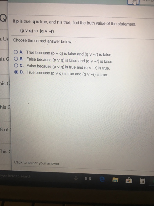 Solved If p is true, q is true, and r is true, find the | Chegg.com