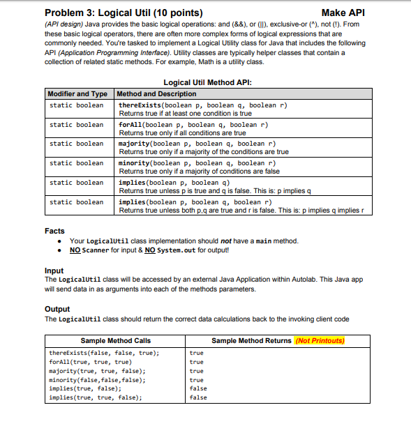 Solved Problem 3: Logical Util (10 points) Make API (API | Chegg.com