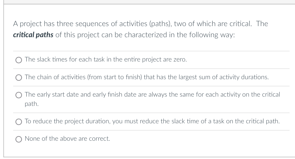 Solved A project has three sequences of activities (paths), | Chegg.com