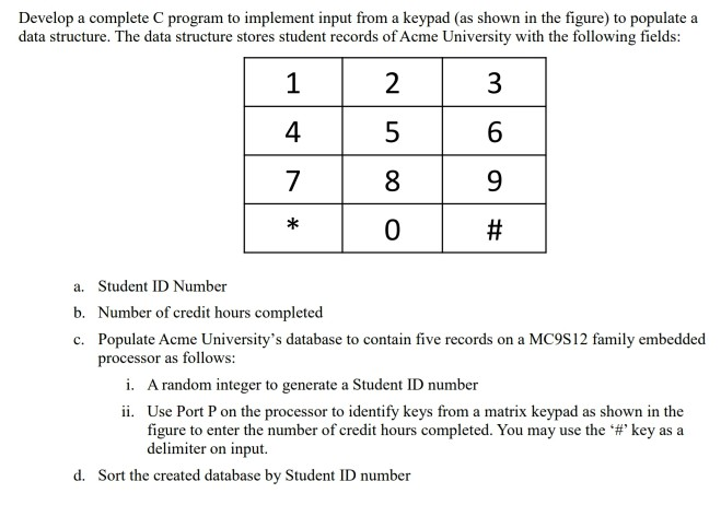 Solved Develop Complete C Program Implement Input Keypad Shown Figure Populate Data
