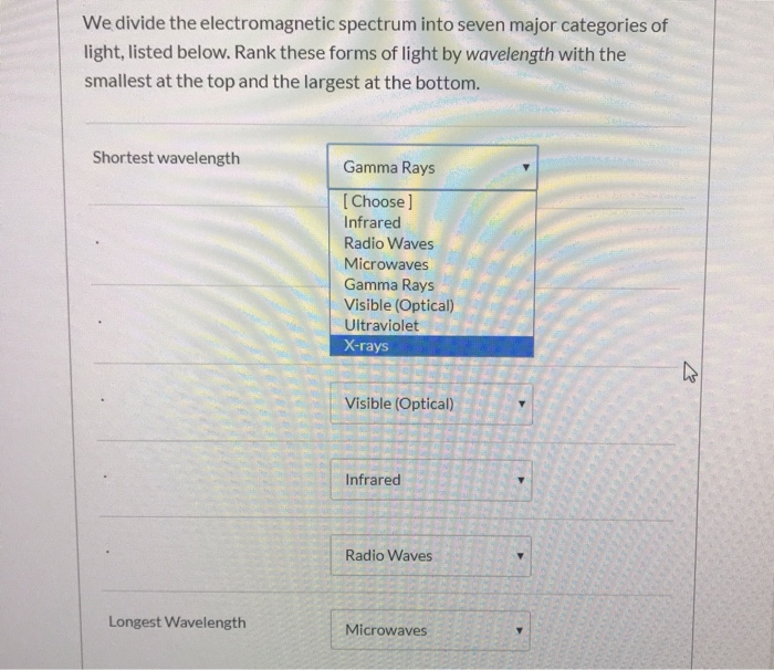 Solved We divide the electromagnetic spectrum into seven | Chegg.com