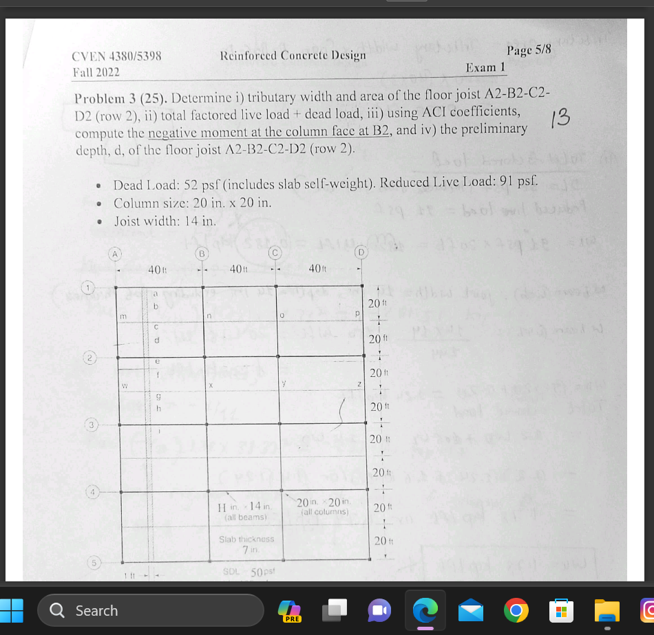 Solved Problem 3 (25). Determine i) tributary width and area | Chegg.com