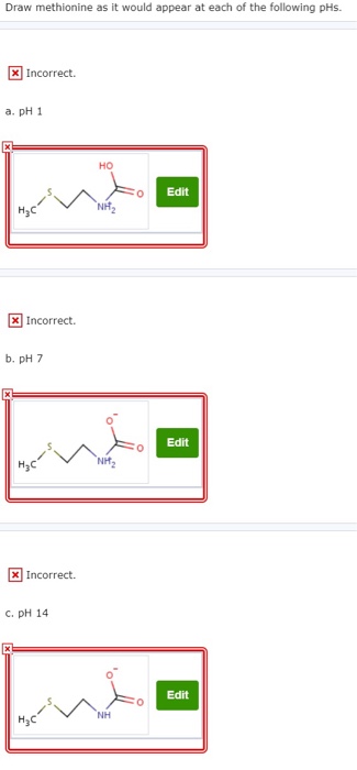 Solved Draw methionine as it would appear at each of the | Chegg.com