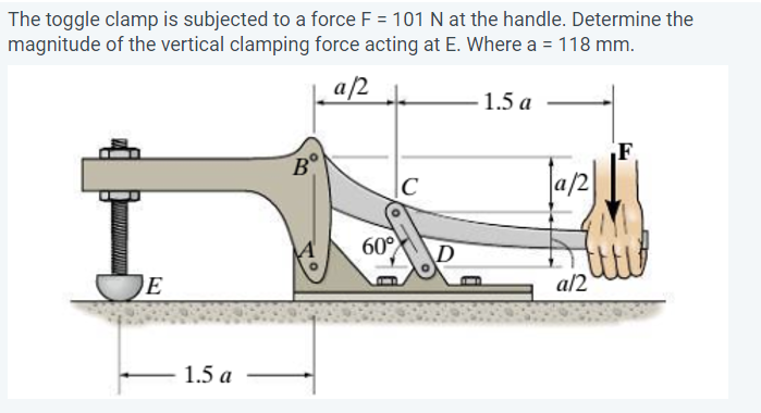Solved The toggle clamp is subjected to a force F = 101 N at | Chegg.com