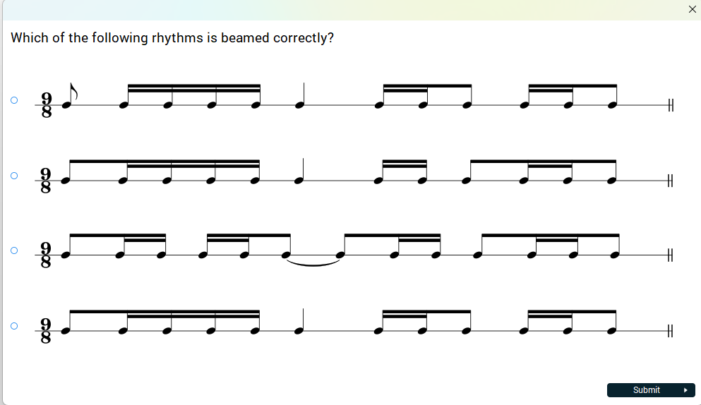 Which of the following rhythms is beamed correctly? | Chegg.com