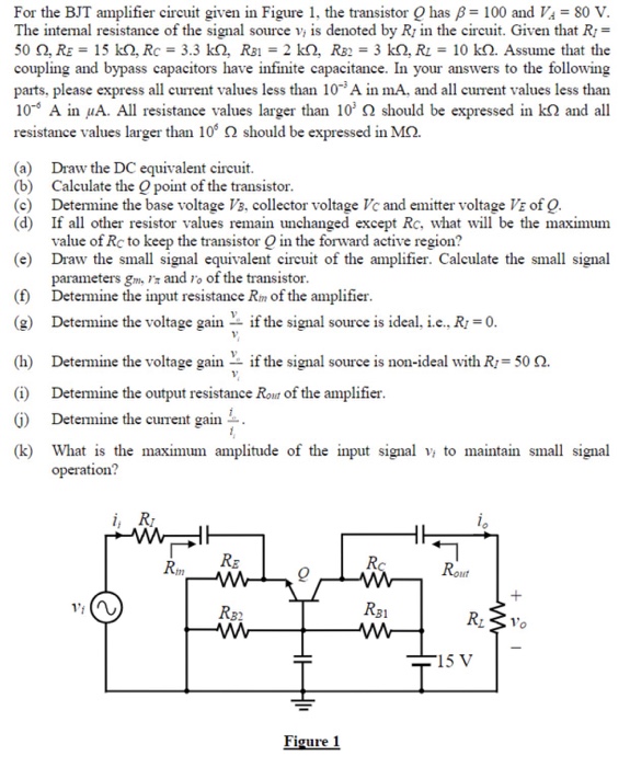 Solved For the BJT amplifier circuit given in Figure 1. the | Chegg.com