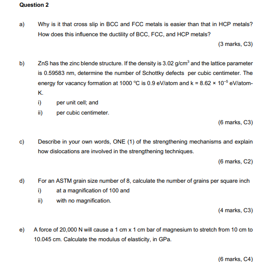 Solved Question 2 Why is it that cross slip in BCC and FCC | Chegg.com
