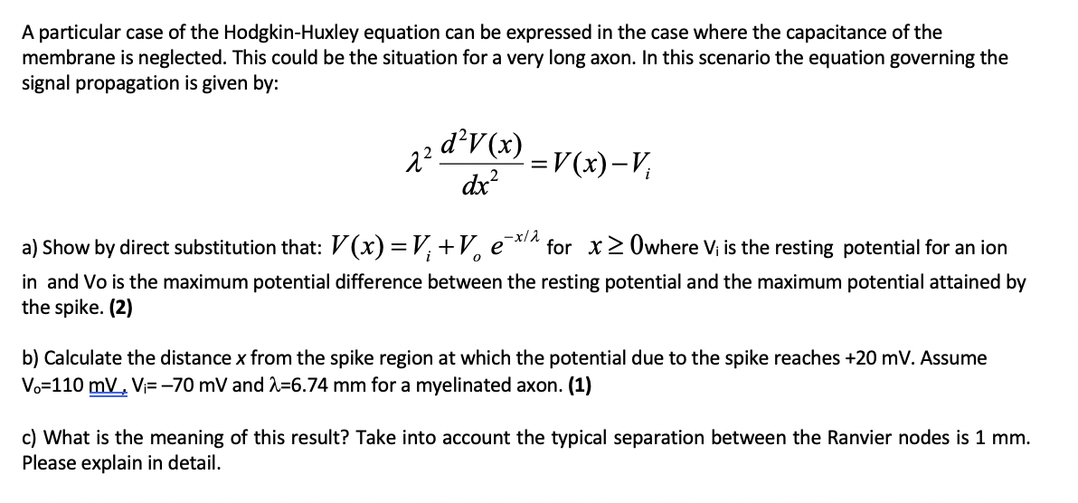A particular case of the Hodgkin-Huxley equation can | Chegg.com
