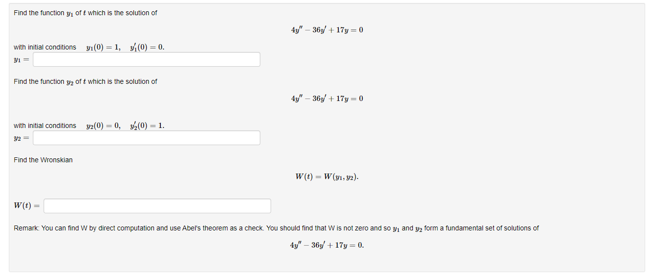 Solved Find the function y1 of t which is the solution of | Chegg.com