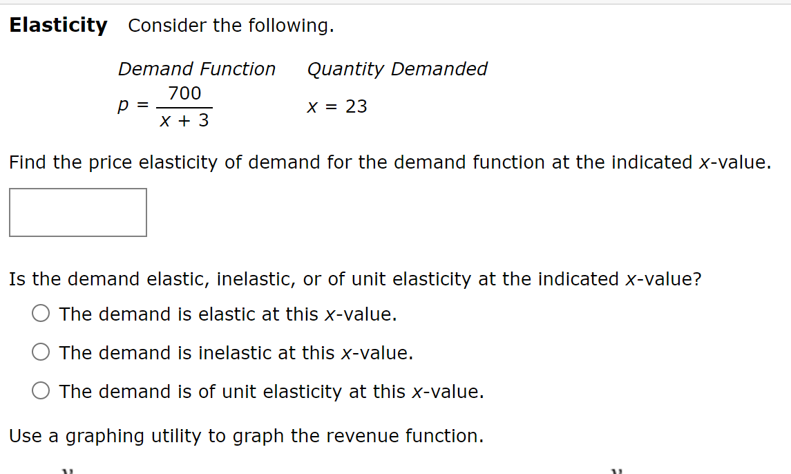 Solved Elasticity Consider the following. Demand Function | Chegg.com