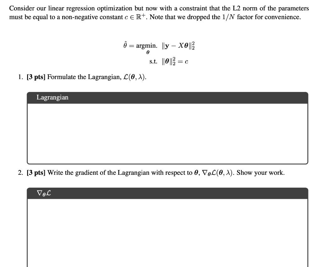 Solved Consider our linear regression optimization but now | Chegg.com