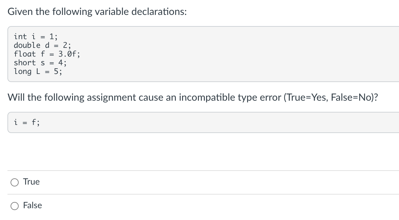 Solved Given the following variable declarations: int i 1; | Chegg.com