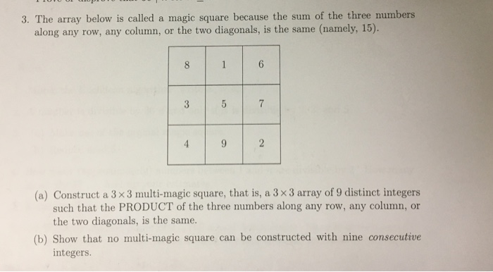 Solved 3. The array below is called a magic square because | Chegg.com