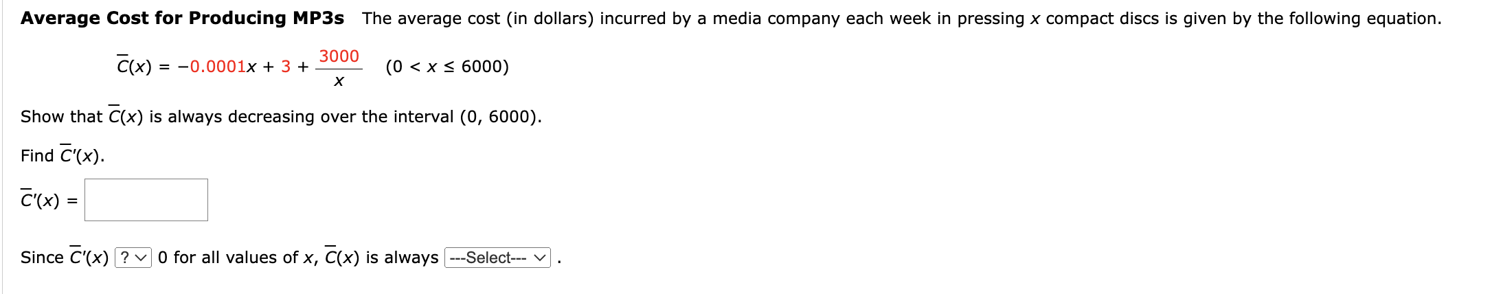 Solved Average Cost For Producing Mp3s The Average Cost In 