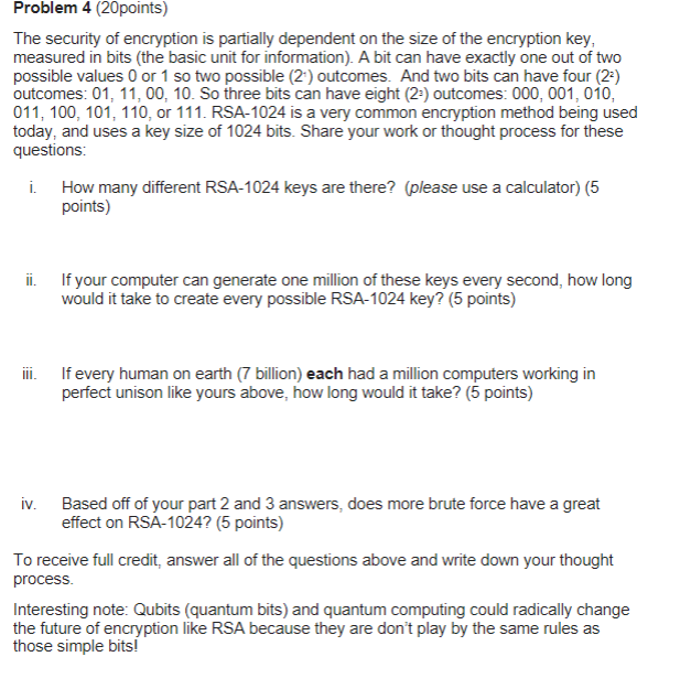 Solved Problem 4 (20points) The security of encryption is | Chegg.com