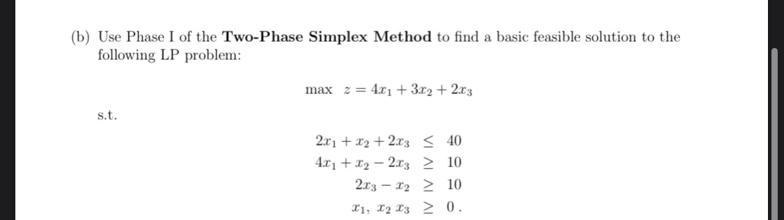 Solved 4b Use Phase I of the Two-Phase Simplex Method to | Chegg.com