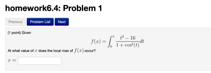 Solved homework6.4: Problem 1 PreviousP Problem List Next (1 | Chegg.com