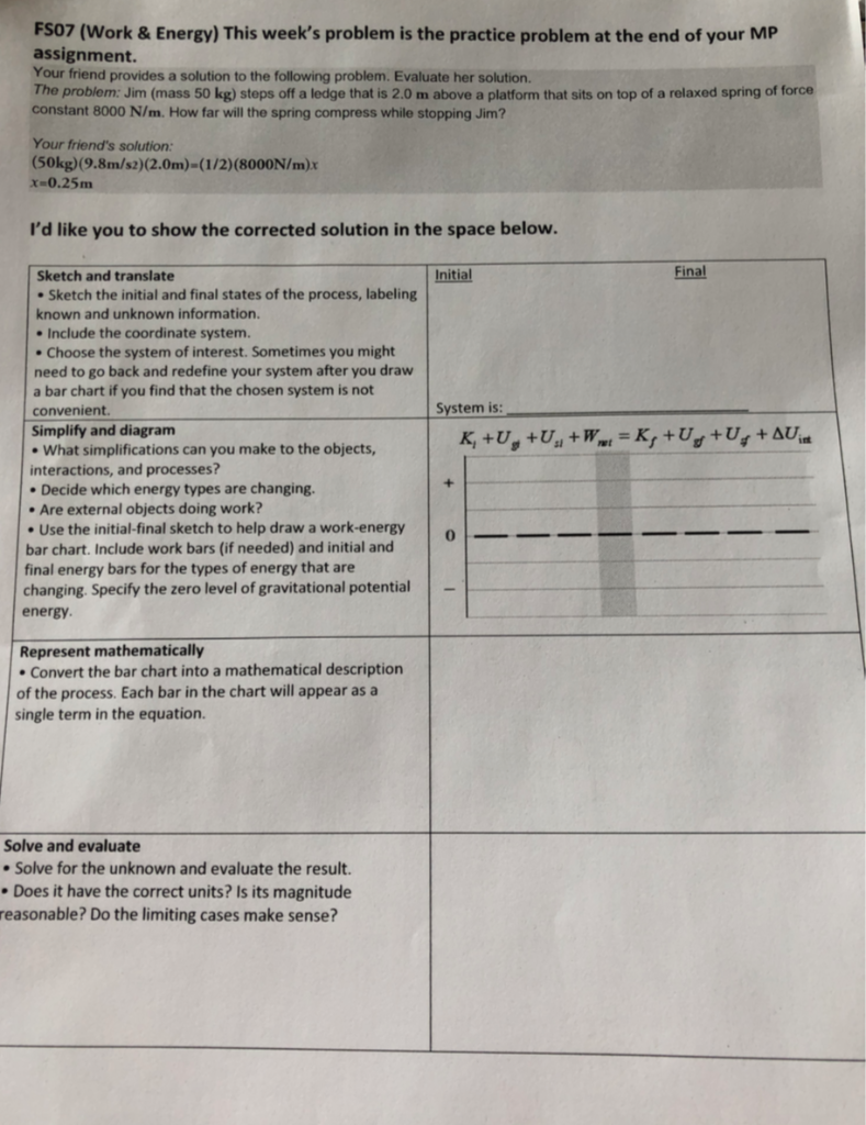 Solved Work & Energy Problem I really need help | Chegg.com