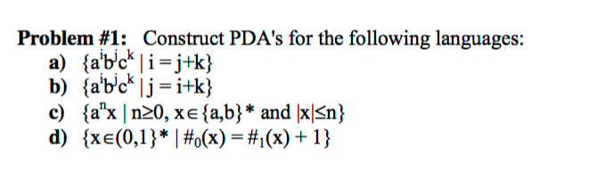 Solved Problem #1: Construct PDA's for the following | Chegg.com