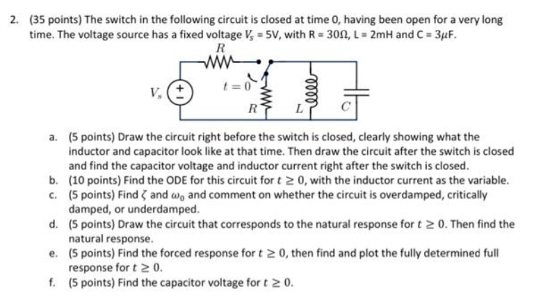 Solved (35 points) The switch in the following circuit is | Chegg.com
