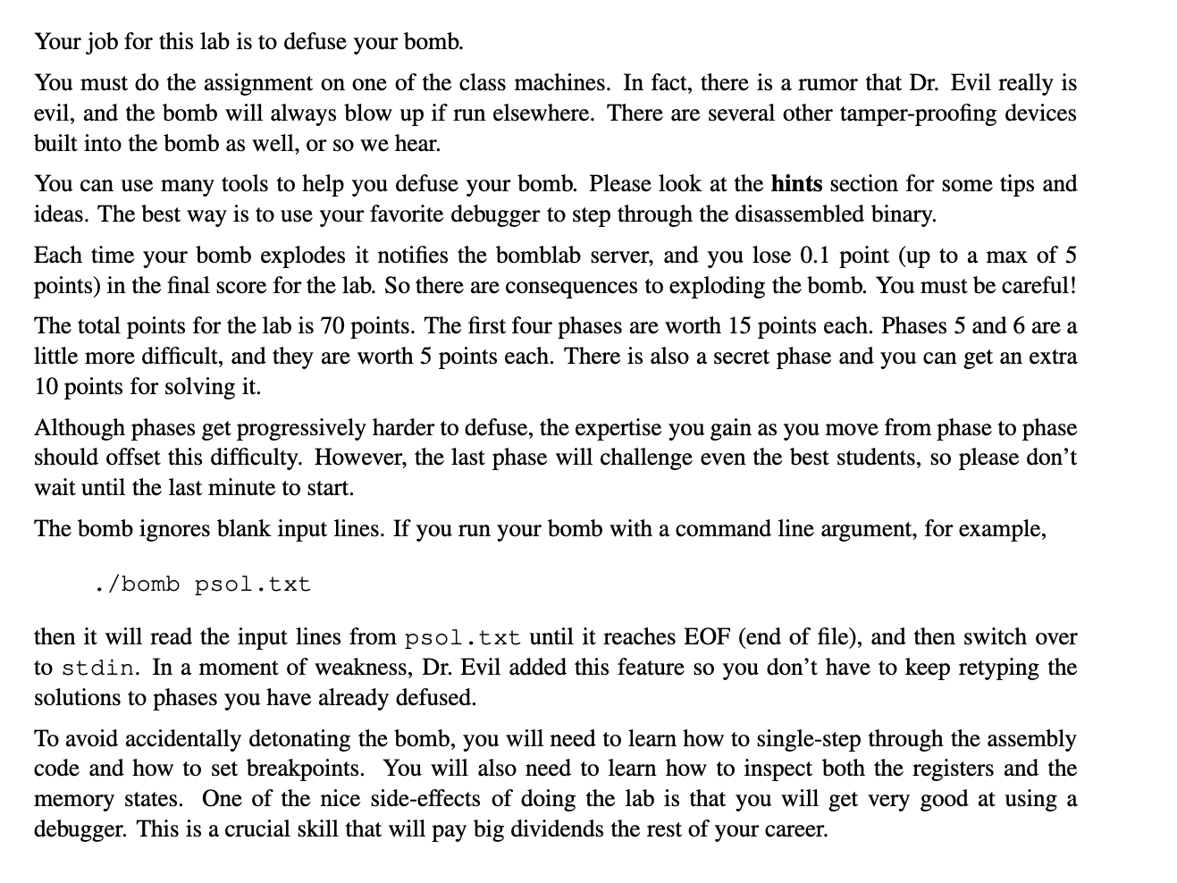 Solved Your job for this lab is to defuse your bomb. You | Chegg.com