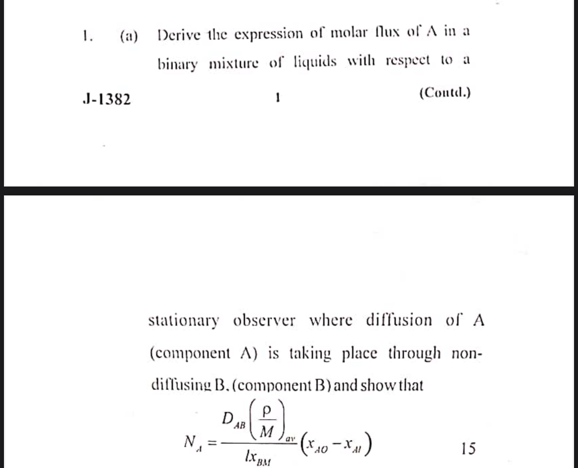 Solved (a) ﻿Derive the expression of ﻿molar flux | Chegg.com