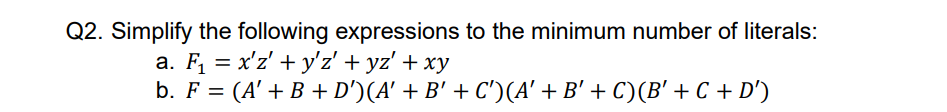 Solved Simplify the following expressions to the minimum | Chegg.com