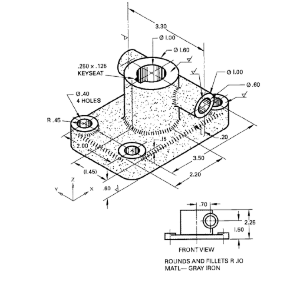 Solved draw its multiviews using autocad in first angle | Chegg.com