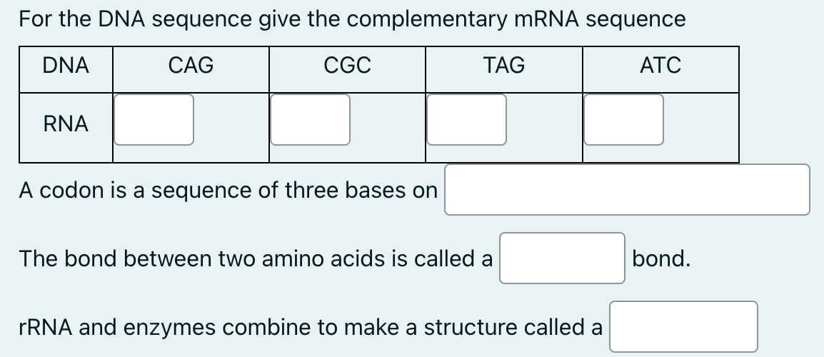 Solved For the DNA sequence give the complementary mRNA | Chegg.com