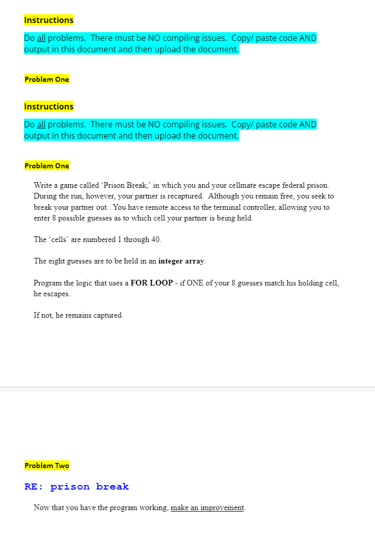 Solved Do all problems. There must be NO compiling issues. | Chegg.com
