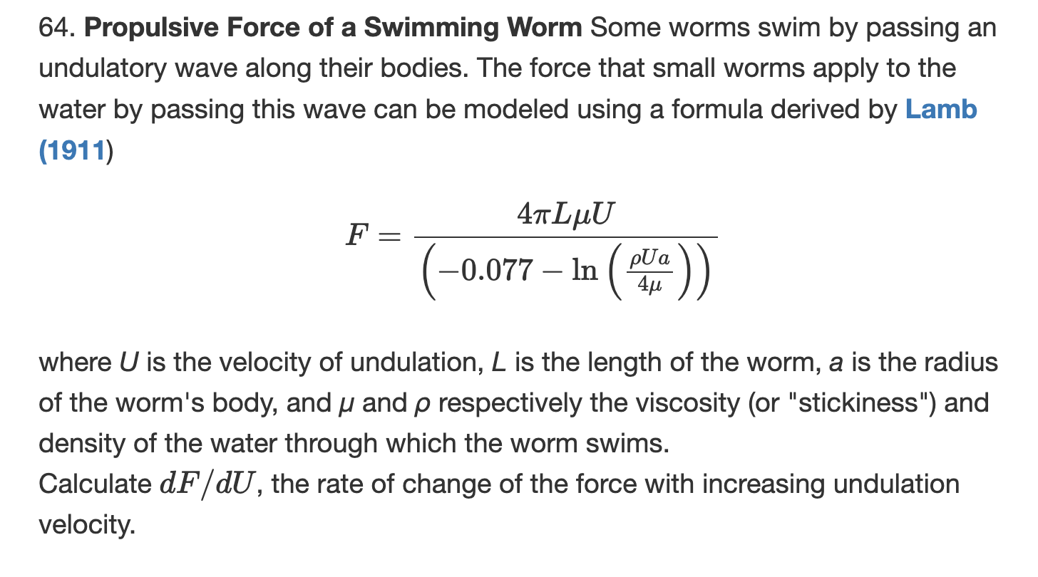 Solved 64. Propulsive Force of a Swimming Worm Some worms | Chegg.com