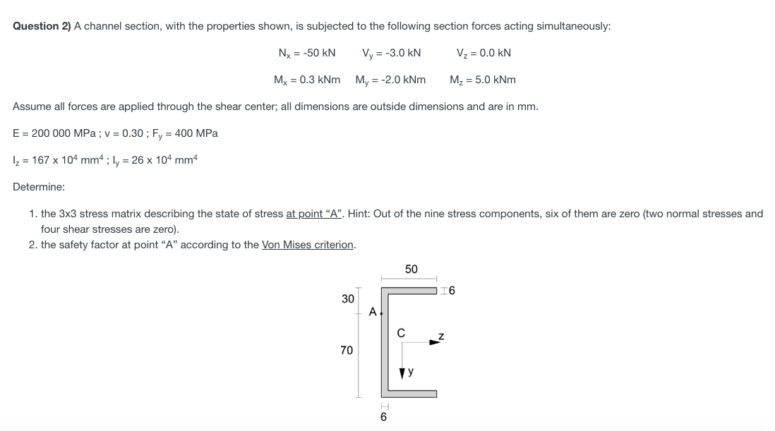 Solved Question 2) A channel section, with the properties | Chegg.com