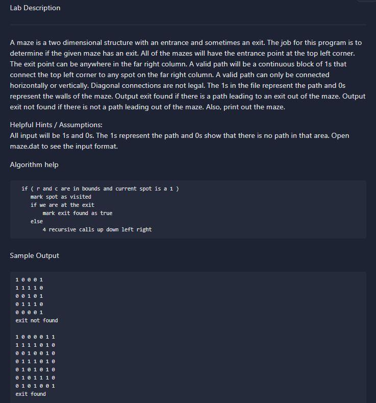 Solved Lab Description A maze is a two dimensional structure | Chegg.com