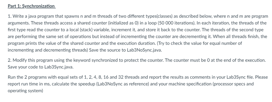 Solved 1. Write a java program that spawns n and m threads | Chegg.com