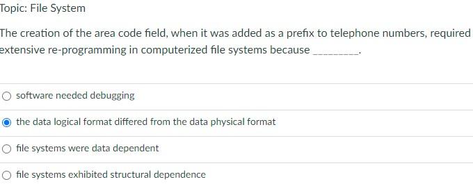 Solved The creation of the area code field, when it was | Chegg.com