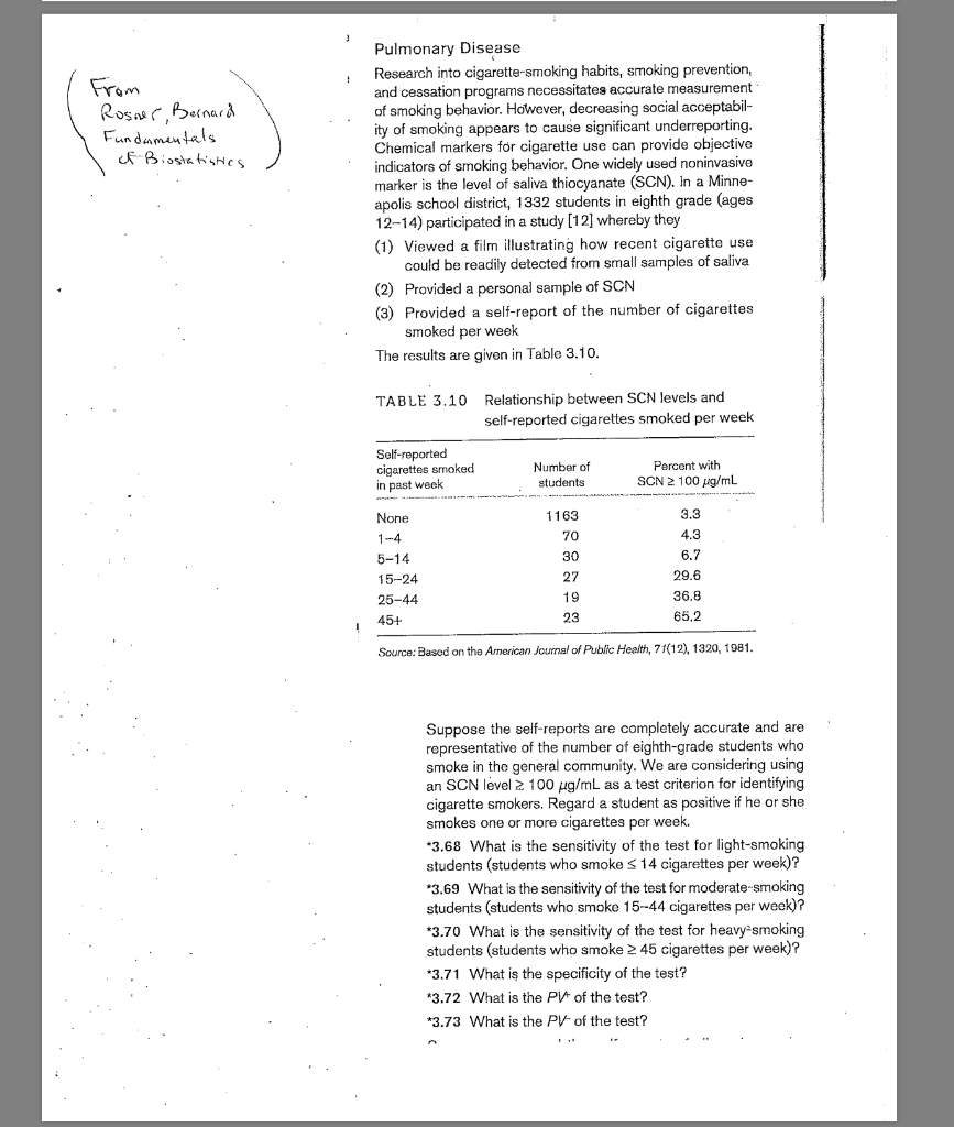 From Rosar Bernard Fundamentals of Biostatistics | Chegg.com