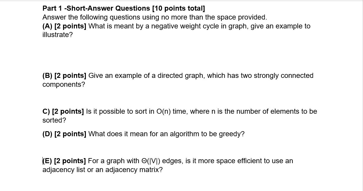 Solved Part 1 -Short-Answer Questions (10 points total] | Chegg.com