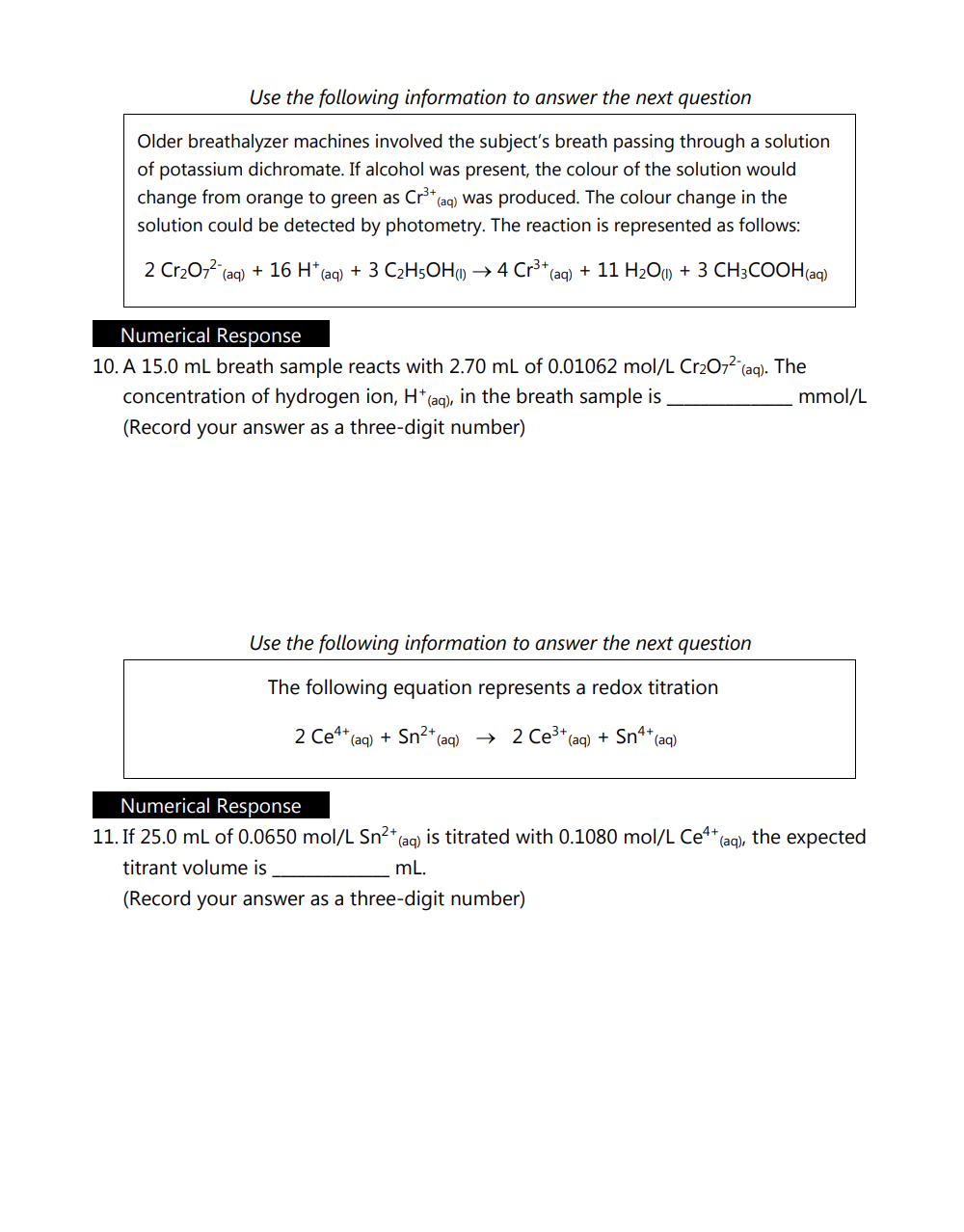 Solved Use the following information to answer the next | Chegg.com