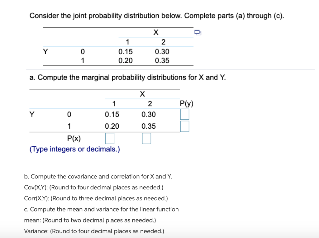 Solved Consider the joint probability distribution below. | Chegg.com